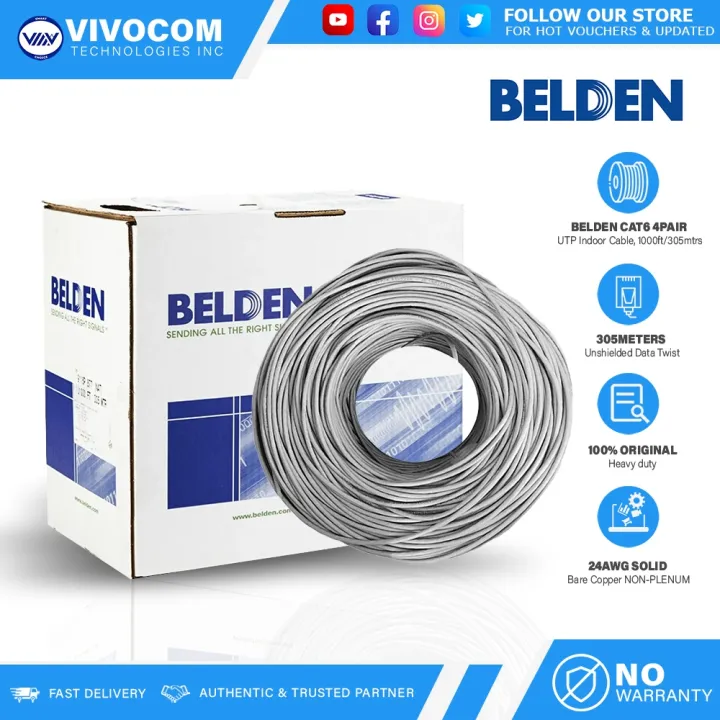 BELDEN Cat6 UTP Cable 4pair #24AWG 305M/ 1000FT Solid Bare Copper NON ...