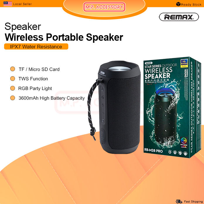 REMAX TWS Water Resistance Speaker Star Series Outdoor Wireless Speaker RB-M80 Pro With RGB ...