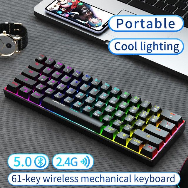 G1000 Blue Switch Rainbow RGB Backlit 61-Key Bluetooth 5.0 Wireless ...
