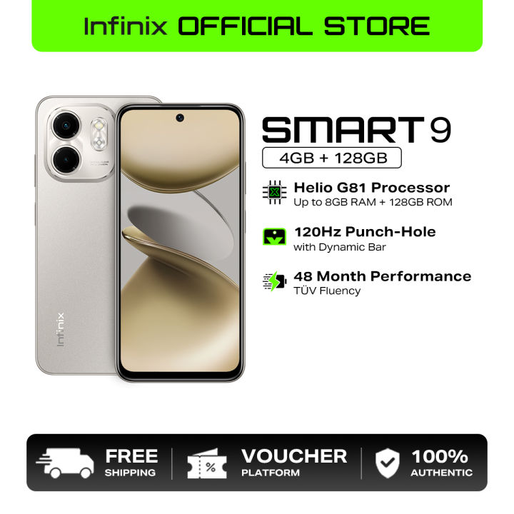 Infinix Smart 9, 128GB+8GB（4GB+4GB) MTK G81, 120Hz Display, (1 year ...