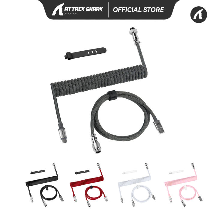 ATTACK SHARK C01PRO Coiled Cable Double Sleeved Type-C Cable With ...