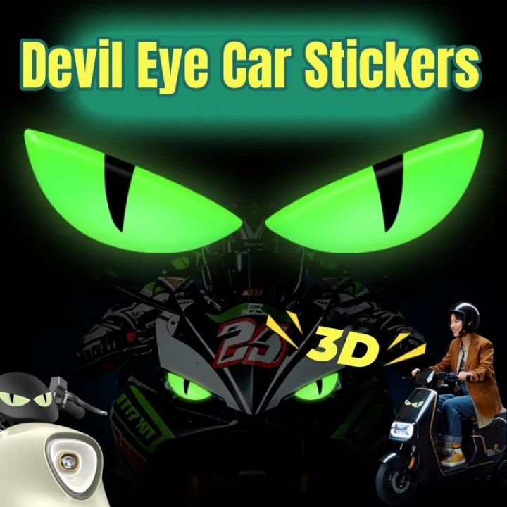 Luminous 3D Stereo Demon Eye Motorcycle Sticker Reflective Cat Eyes Car ...