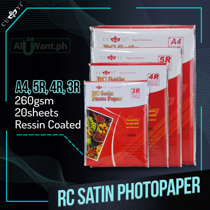 CUYI RC Satin Photo Paper 260gsm A4 | 5R | 4R | 3R Size Resin Coated ...
