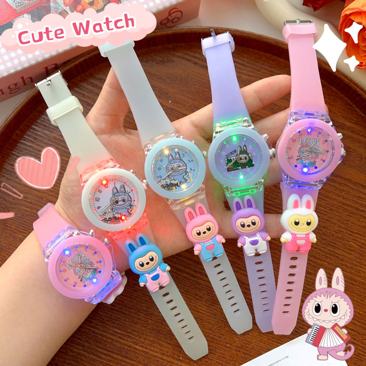 Children's Watch Cartoon Labubu Color Luminous Electronic Watch Girl ...