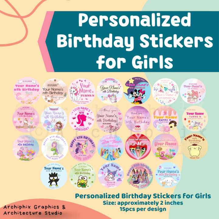 Personalized Birthday Party Stickers for Girls Vinyl Glossy Theme by ...