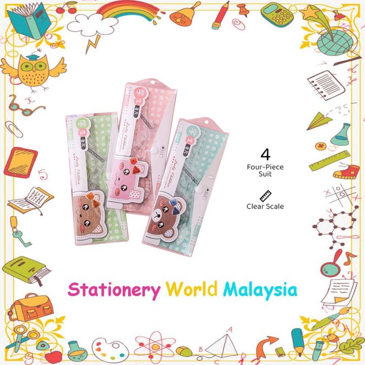 SWM 4 in 1 Set Ruler Set Cute Cartoon Ruler Primary School Math Primary ...