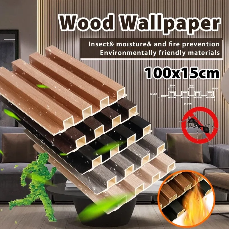 WPC Wood Wallpaper Sticker Waterproof Grille Design Ecological Board ...