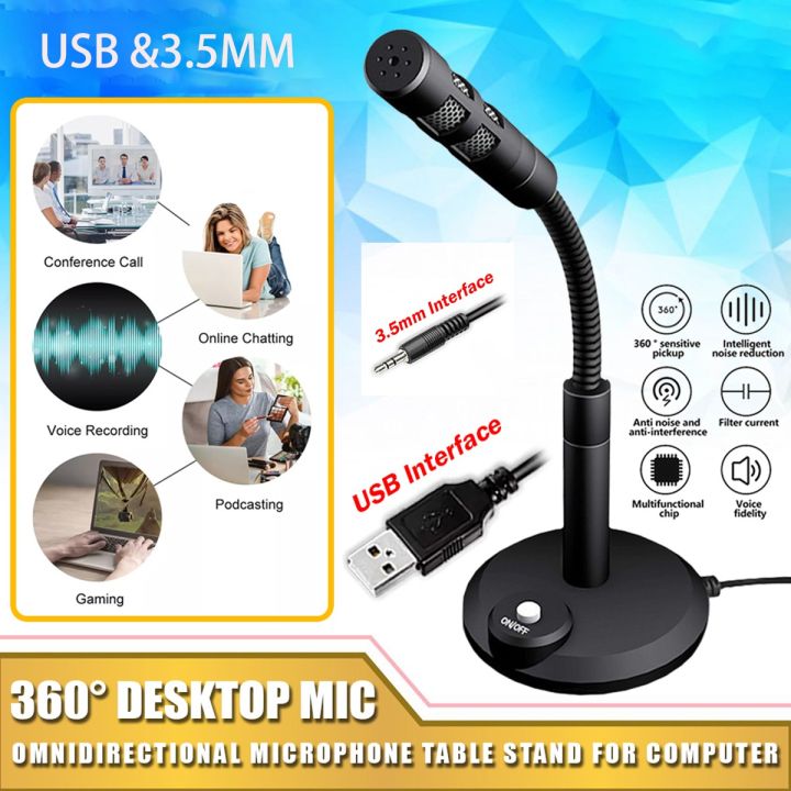 3.5mm Studio Microphone Speech Mic Stand Holder USB Desktop Microphone ...