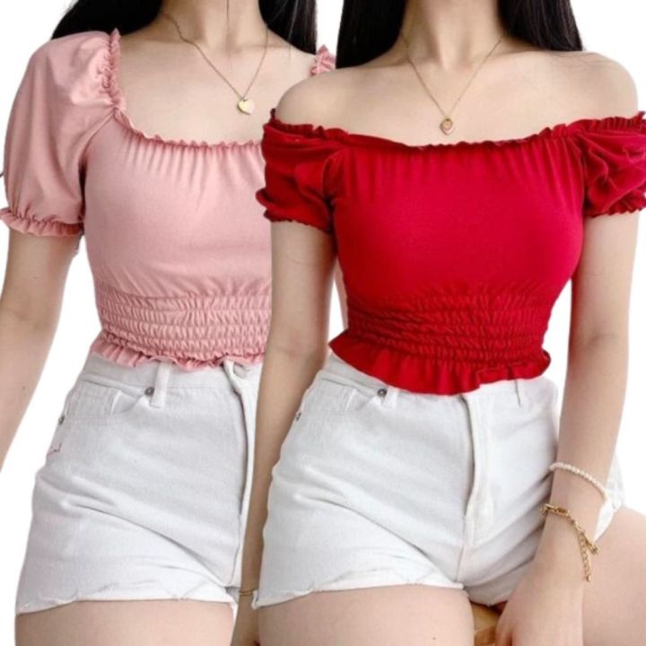 Leseka New Arrival Basic casual Raja top puff sleeve garterize arm hole ...