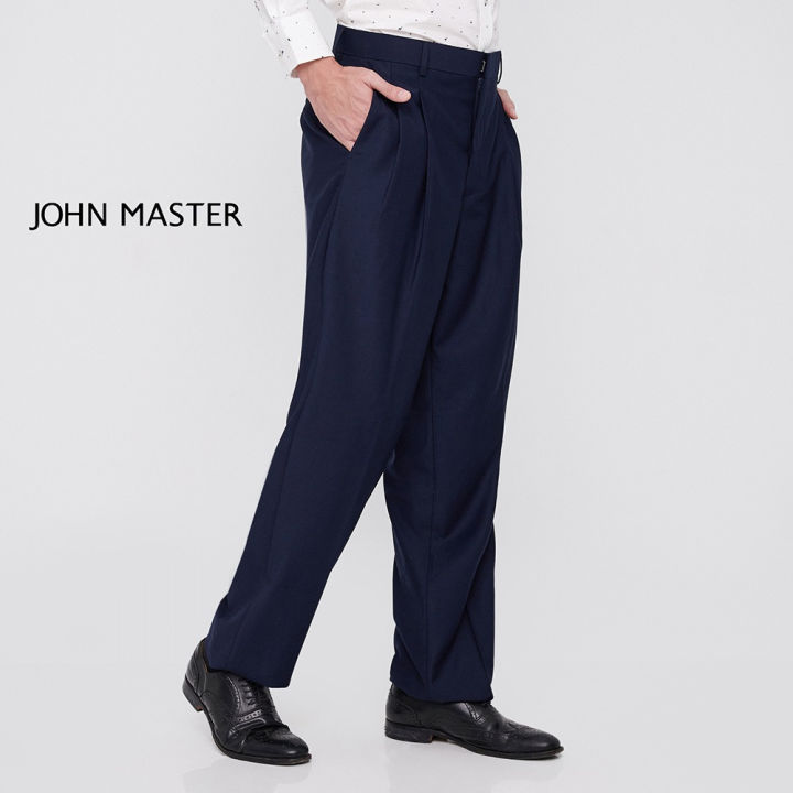John Master Men’s Regular Fit Double Pleat Plain Formal Slack 5815P ...