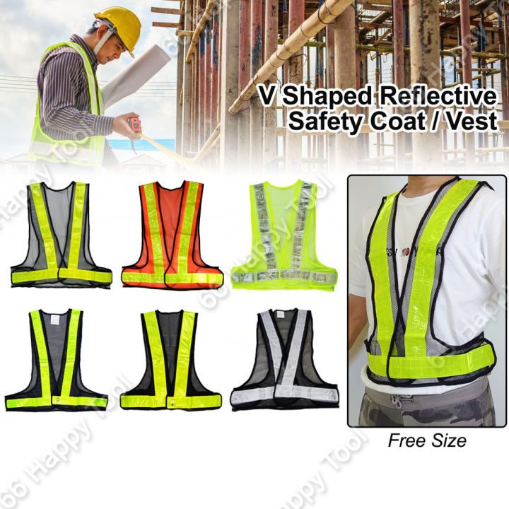 Black Safety Coat with 5cm Green V-Shape Vest Reflective Strip Velcro ...