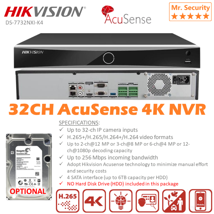 HikVision DS-7732NXI-K4 32CH NVR 1.5U 4HDD H.265 Embedded NVR with ...