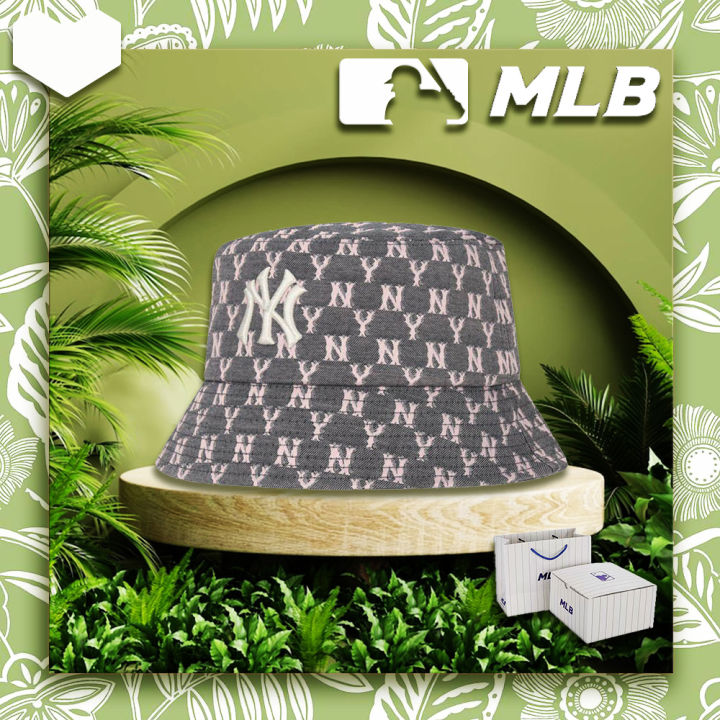 MLB หมวกแฟชั่น jacquard MONOGRAM BUCKET HAT หมวกกันแดด New York Yankees ...