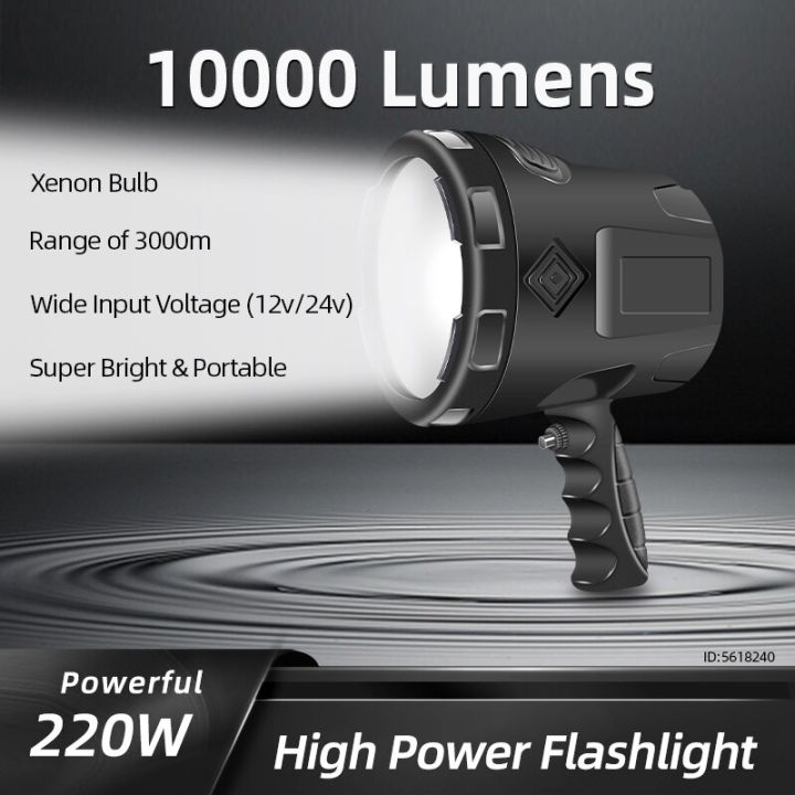 Xenon Searchlight 220W High Power Led Flashlight 10000 Lumens 12V ...