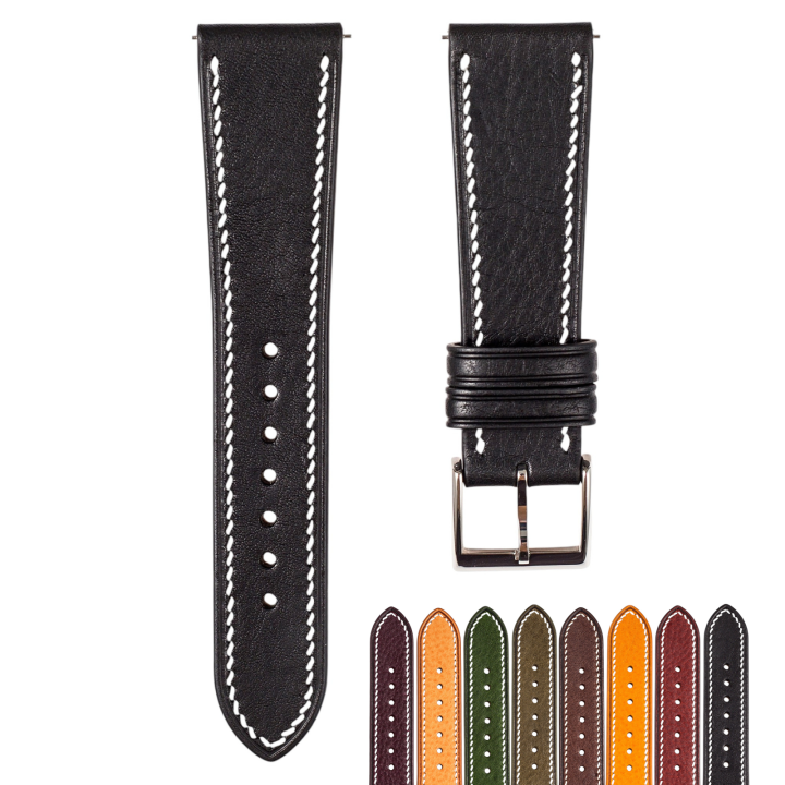 Strapseeker Black Minerva Box Calfskin Leather Strap - Quick-Release ...