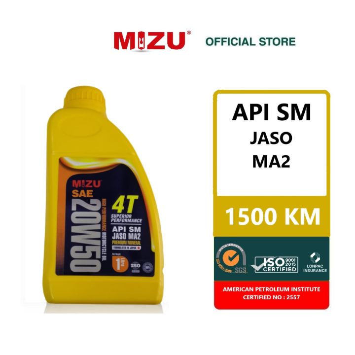 ♕Mizu 4T 20W50 Mineral Api SM Jaso MA2 Motorcycle Oil (1L)♕ | Lazada