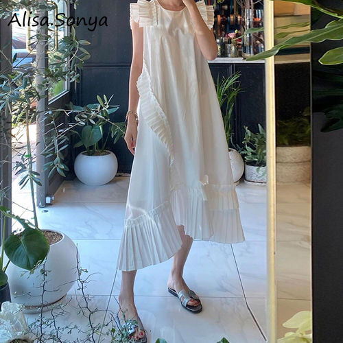 COD Alisa Sonya สไตล์เกาหลีผู้หญิงจีบเย็บรอบคอลำลองสีทึบแขนผีเสื้อชุด ...