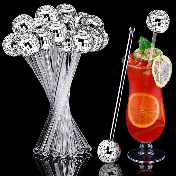 Cocktail Spoon With Disco Ball Topper Sparkling Drink Stirrers Disco ...
