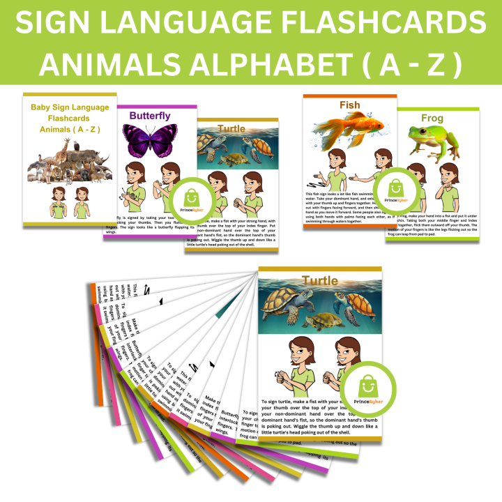 ANIMALS SIGN LANGUAGE FLASHCARDS ASL , ALPHABET A-Z SIGN FLASH CARDS ...
