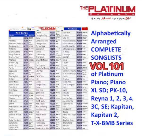 The Platinum DVD Karaoke Complete Songlist Only for Reyna, Reyna 2, Reyna 3c, Reyna 3, T/X/BMB ...