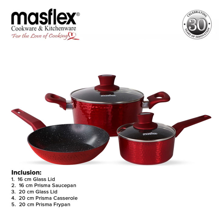 Masflex 5 pieces Prisma Hammered Non-stick Induction Cookware Set Made ...