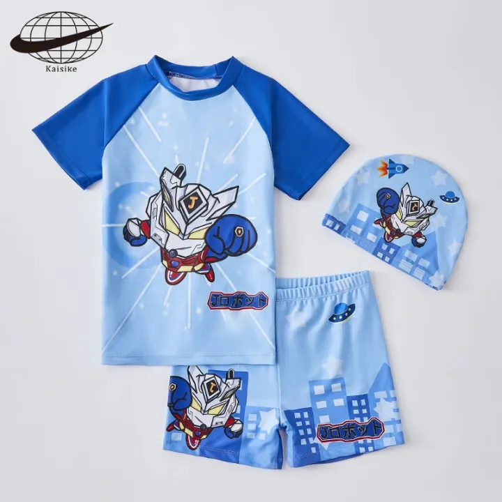 ชุดว่ายน้ำ Kai Si Ke Boy ชุดชุดว่ายน้ำแยกชิ้นการ์ตูนเด็กผู้ชายพร้อมหมวก ...