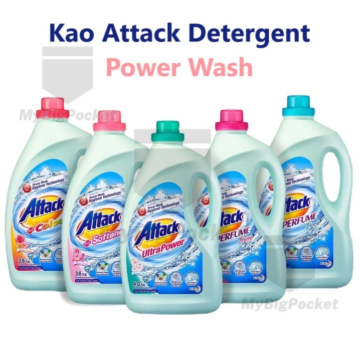 Kao Attack Liquid Laundry Detergent - Ultra Power 4kg/Colour 3.6kg/+Softener 3.6kg/Flora 3.6kg ...