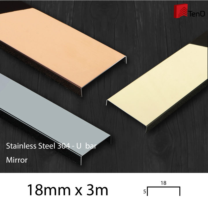 Stainless Steel 304 PVD Coating U Bar 18mm Decorative Strips , Inlays ...