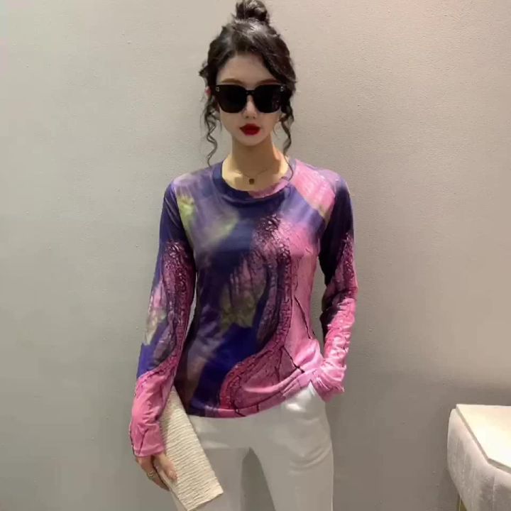 HZM 2024สไตล์ตะวันตกสีขาวสง่างามระบายอากาศกระชับสัดส่วนที่อายุน้อยกว่าหลวมลายพิมพ์แขนยาวเสื้อยาว ...