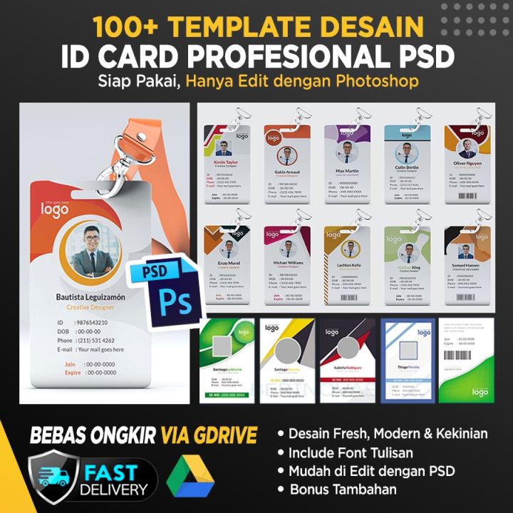 100 Template Desain ID CARD Name Tag Premium Format Psd Photoshop ...