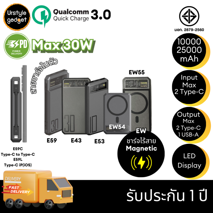 Eloop Orsen E59/ E43/ E53/ EW54/ EW55 แบตสำรองไร้สาย PowerBank Magnetic ...