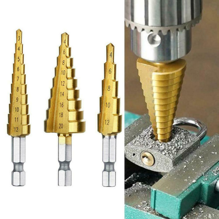 3Pcs/Set Hexagonal Shank High-speed Steel Step Cone Dril Bits 3-12mm/4 ...