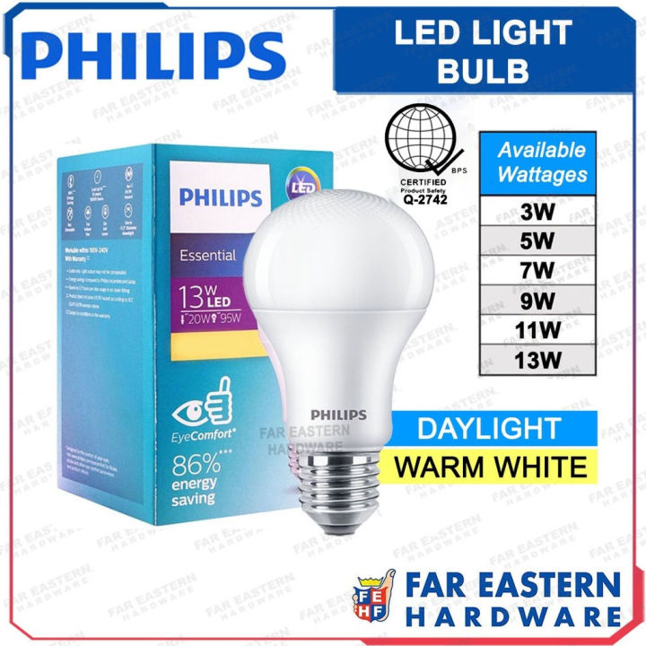 PHILIPS LED Light Bulb Essential 3W 5W 7W 9W 11W 13W Daylight | Warm ...