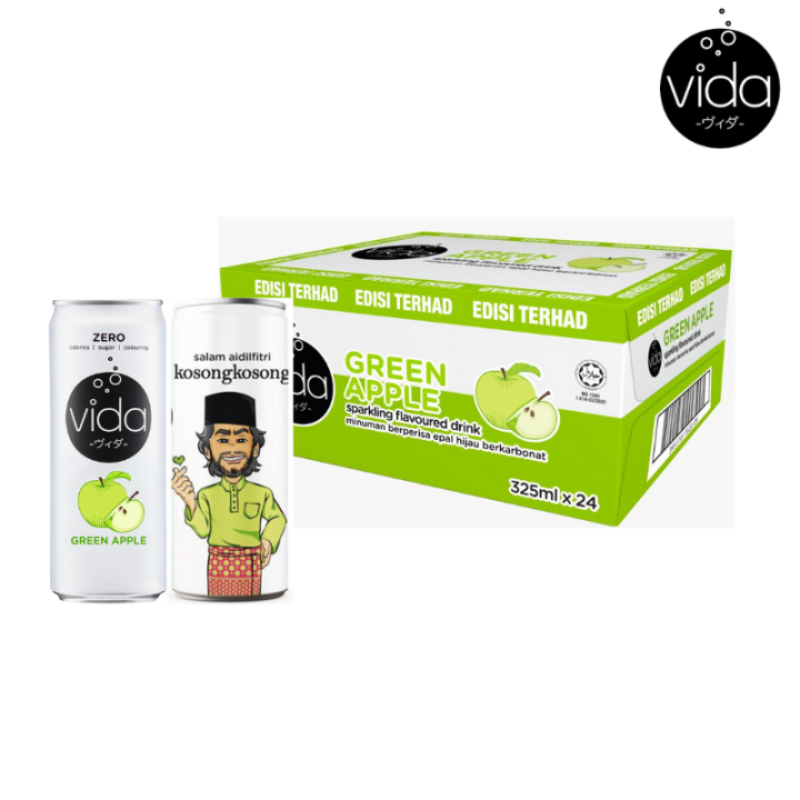 [CARTON] VIDA Zero Sparking Drink 24x325ml - Green Apple Flavour | Lazada