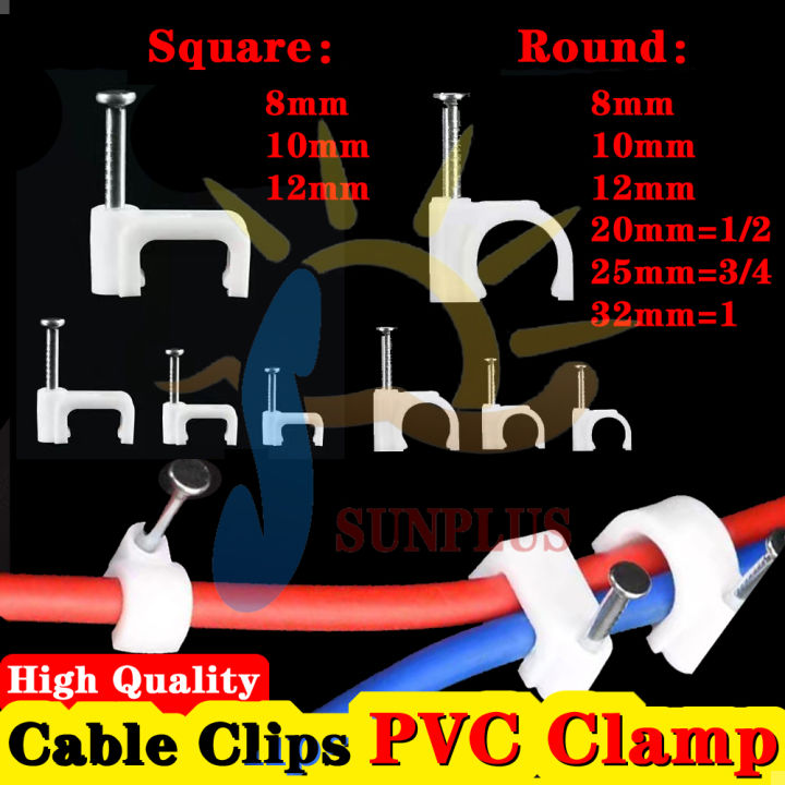 （WHITE PVC Clamp）PVC Cable Clips Round Nail Type Cable Clamps Heavy Duty 8mm 10mm 12 mm 20mm ...