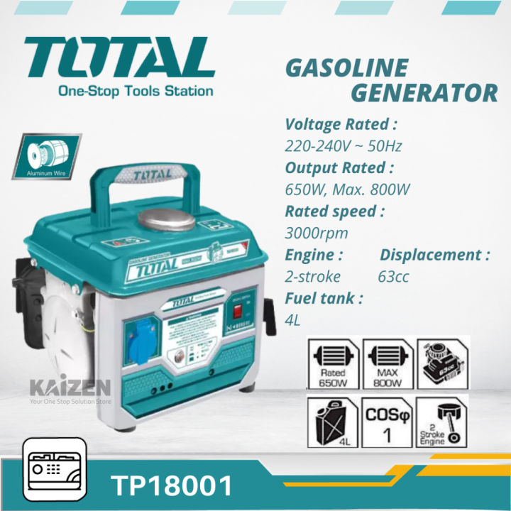 TOTAL TP18001 Gasoline Generator 800W | Lazada