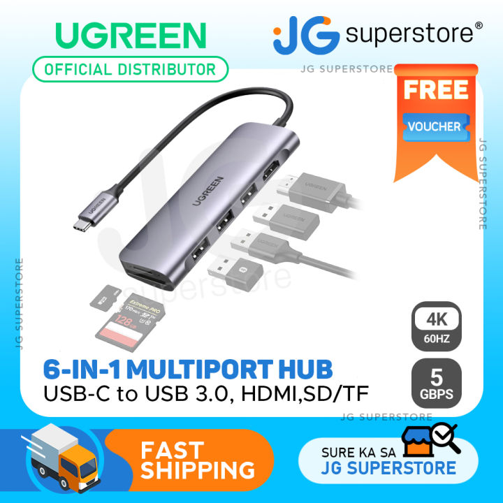 UGREEN 4K 60Hz 6-in-1 USB-C to USB 3.0, HDMI, SD/TF Card Reader Multiport Adapter Hub with 5Gbps ...