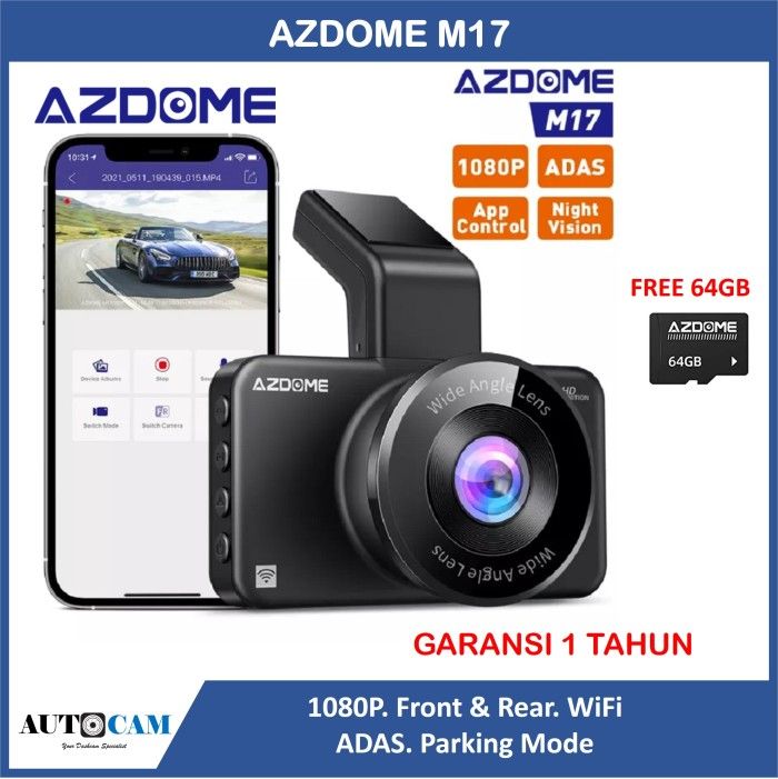 AZDOME M17 DUAL CHANNEL DASHCAM WIFI ADAS PARKING MONITOR WIDE ANGLE ...
