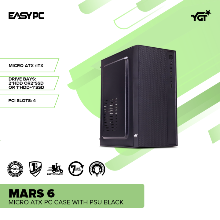 EasyPC | YGT Mars 6 / Mars 7 Micro ATX PC Case with PSU Black Desktop ...