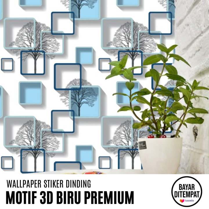 Baru - Murah Wallpaper Sticker Dinding 3D Biru Pohon Kotak - Square ...