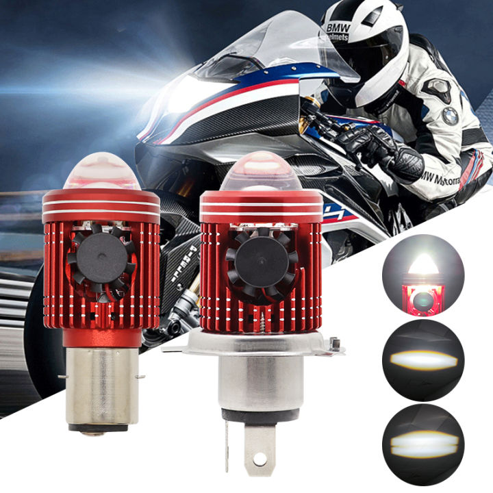 Motorcycle H4 BA20D LED Headlight Bulbs CSP Lens White Yellow Hi Lo ...