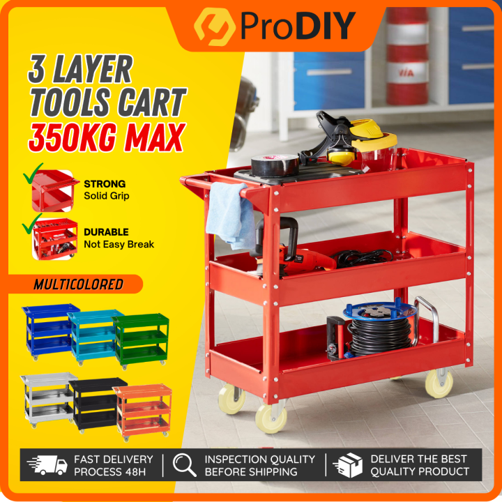 3 Layers Service Cart Metal Steel Tool Trolley 350KG Barang Garaj ...