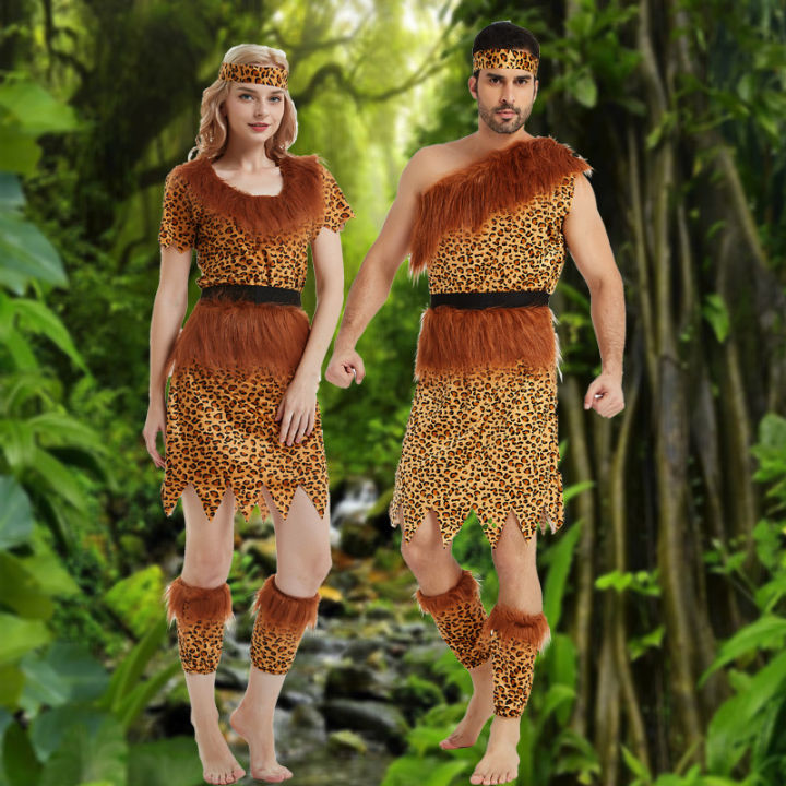 Savage costume African drum performance costume Indian primitive hunter ...