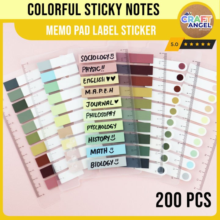 200pcs Colorful Sticky Note Memo Pad Label Sticker Index Bookmark ...