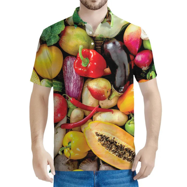 Fruits Vegetables Pattern Polo Shirts For Men 3D Print Short Sleeves ...