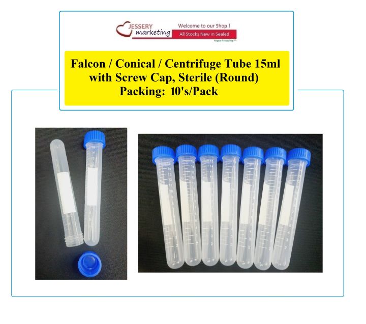 FALCON / CONICAL/ CENTRIFUGE TUBE WITH SCREW CAP ( STERILE ) ROUND 15ML ...