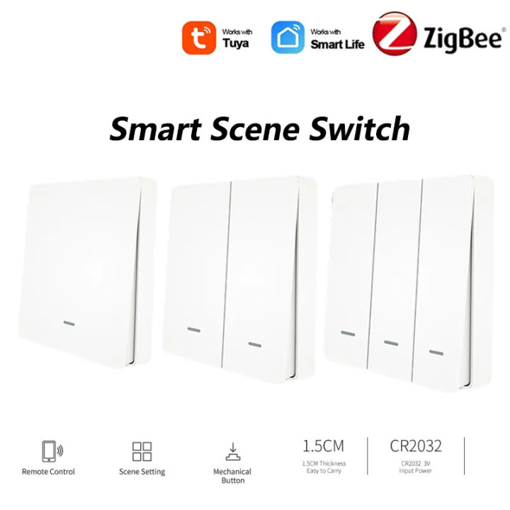 【Limited Quantity】 Tuya ZigBee Smart Scene Switch Wireless Free Sticker Wall Scene Switch Push ...