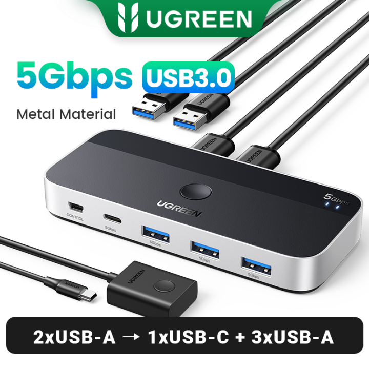 UGREEN USB 3.0 Sharing Switch, 2 Computers 1*USB C Port 3*USB A Port Peripheral Switcher Adapter ...