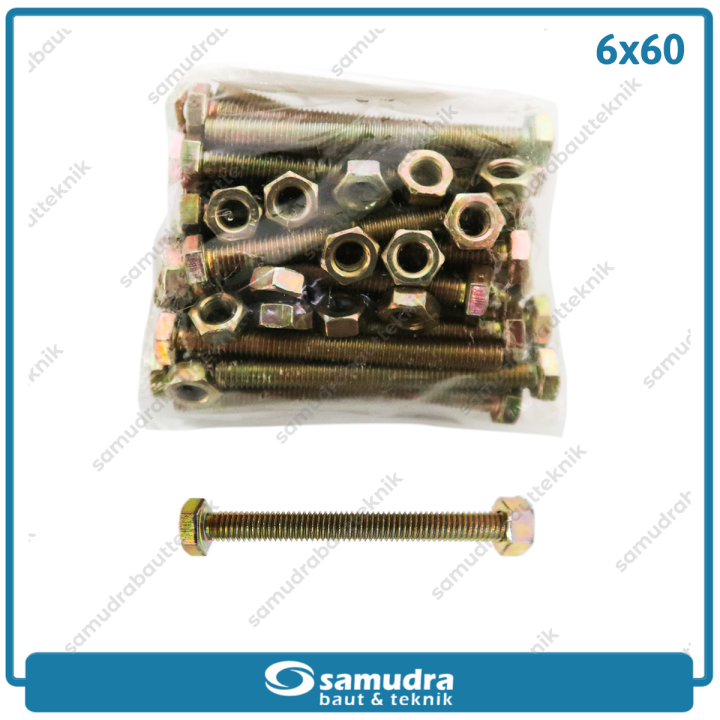 JP Baut Mur Hex M6 x 60 mm isi 25 pcs Kepala Kunci 10 Hexagon Besi Kuning | Lazada Indonesia