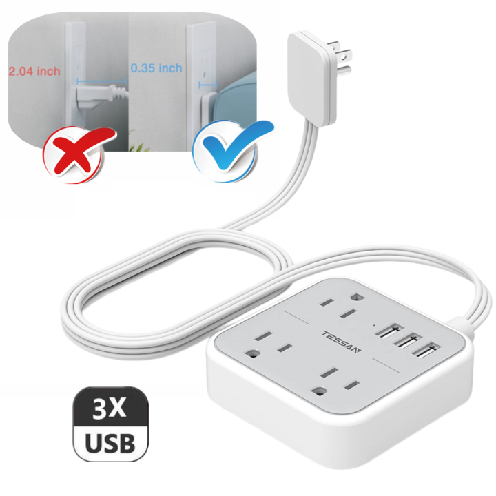 Flat Plug Extension Socket Extension Cord with Multiple Outlets,TESSAN ...